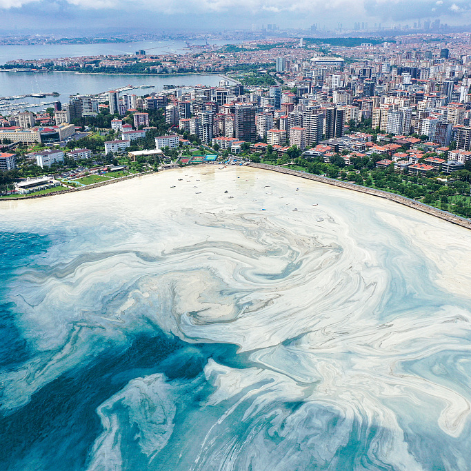 Aerial view of increased mucilage level in Turkey's northwestern coast ...