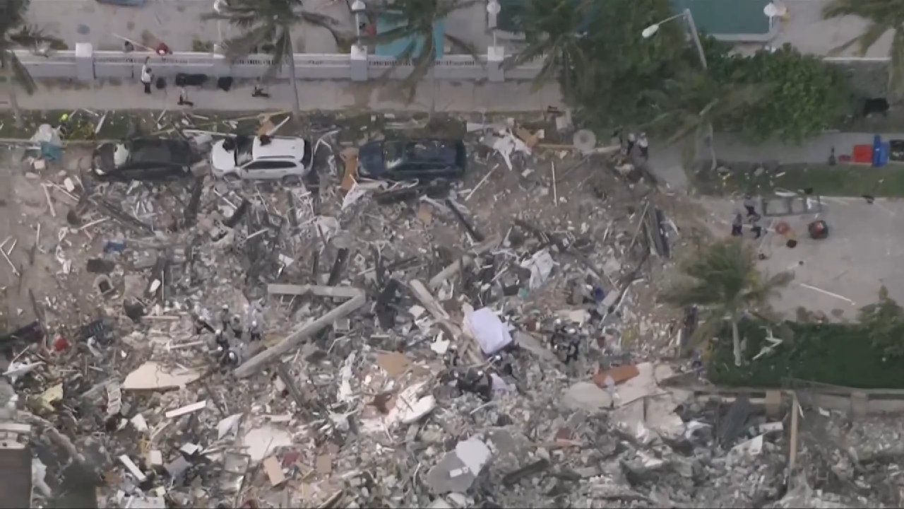 Live: Aerial view of collapsed building in Miami - CGTN