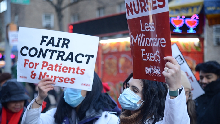 Thousands of nurses go on strike for 3rd day in New York City - CGTN
