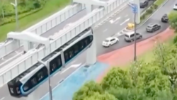 China's first suspended aerial rail train undergoes test trial - CGTN