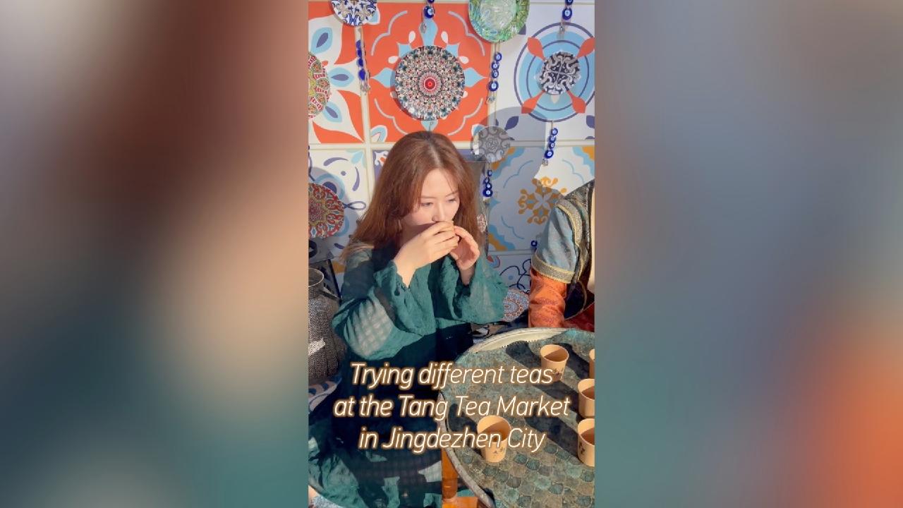 Trying different teas at Tang Tea Market in Jiangxi's Jingdezhen City ...