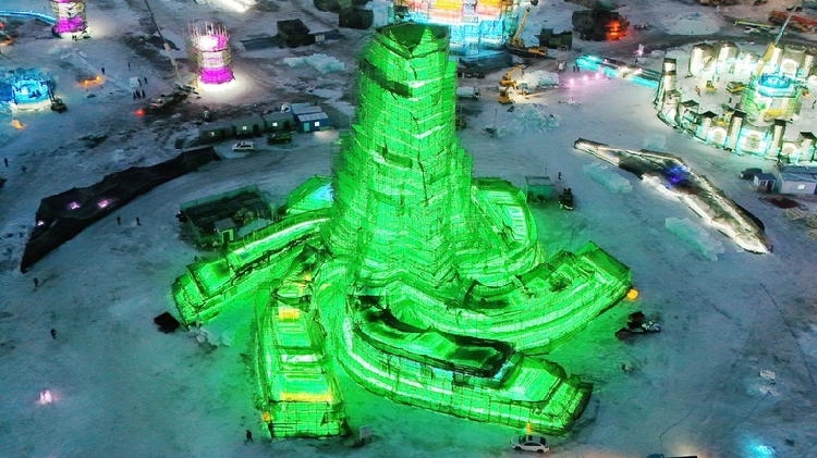 Harbin ready to unveil bright, dragon-themed ice tower - CGTN