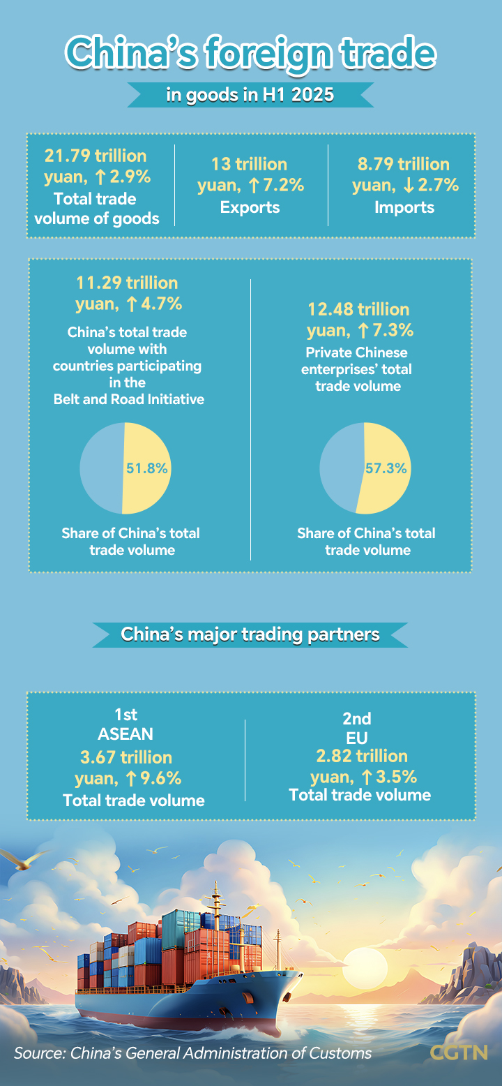 Graphics: China's foreign trade up 2.9% in H1 - CGTN