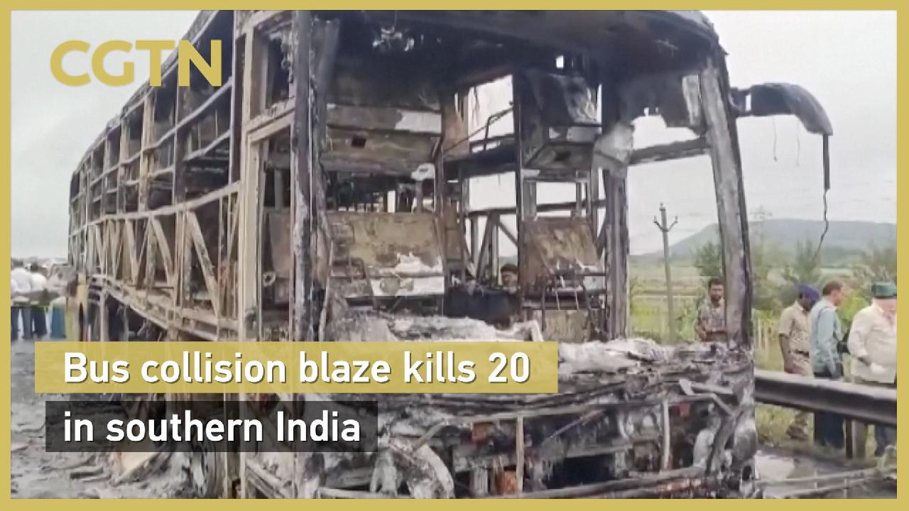 Bus collision blaze kills 20 in southern India - CGTN