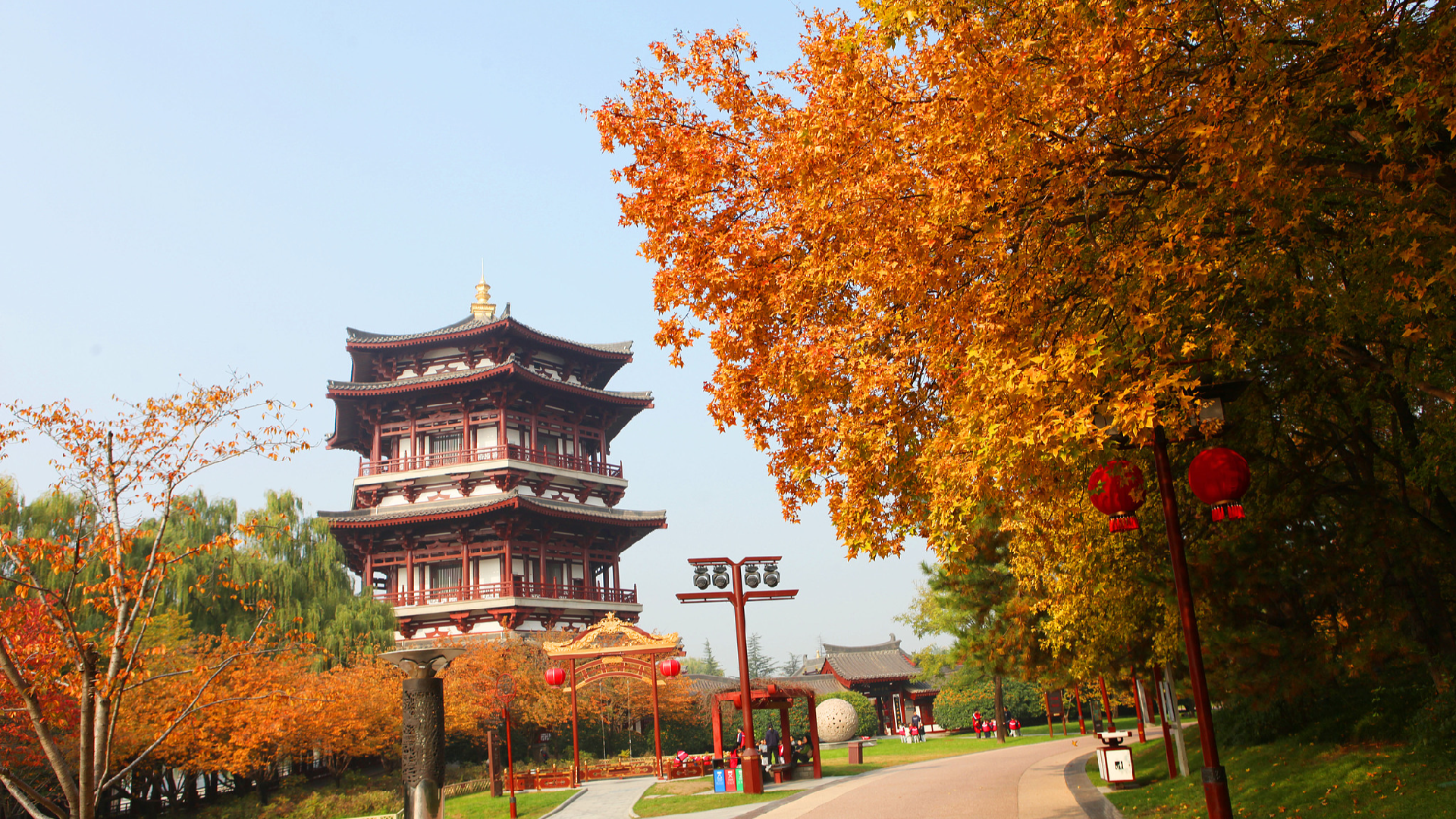 Iconic theme park in Xi'an glows with autumn colors - CGTN