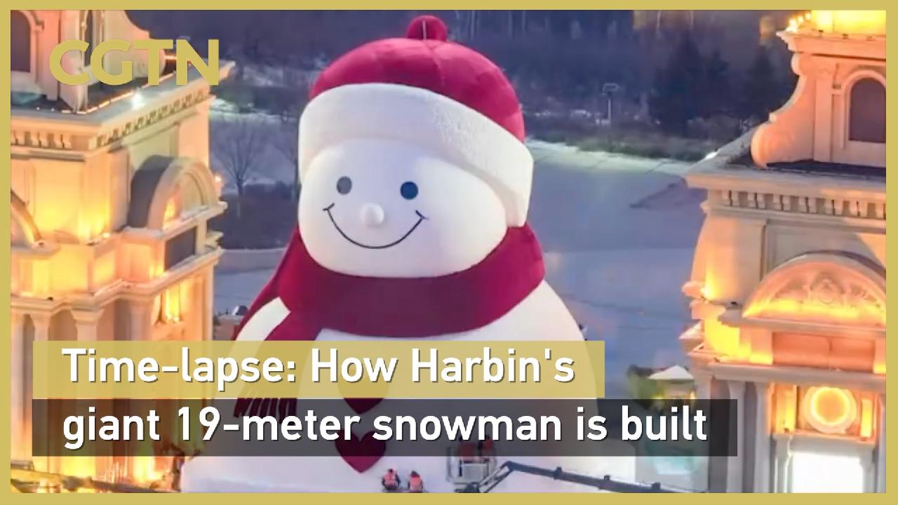 Time-lapse: Making of Harbin's giant 19-meter snowman - CGTN