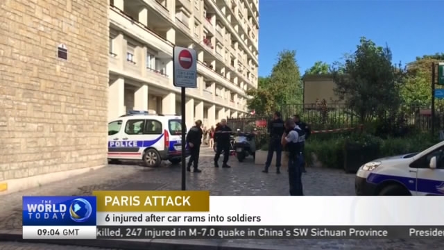Paris Attack: 6 injured after car rams into soldiers - CGTN